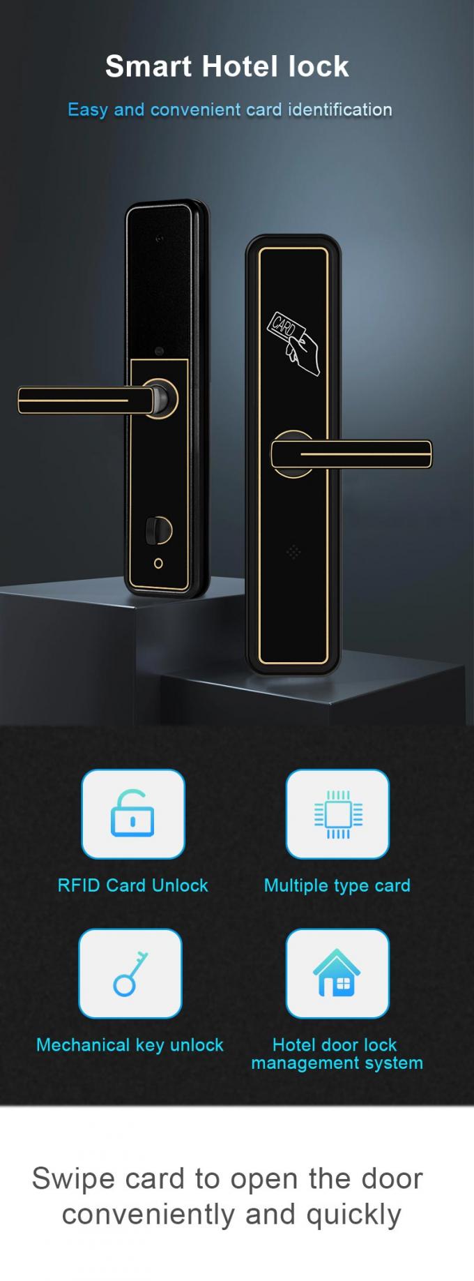 Smart Swipe RFID Card Door Lock Hotel Room Locks Aluminium Alloy For Hotel